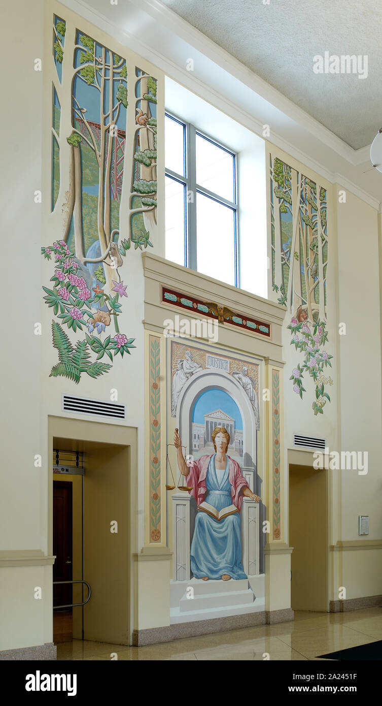 Painting Justice in West Virginia interior civic lobby, U.S. Courthouse ...