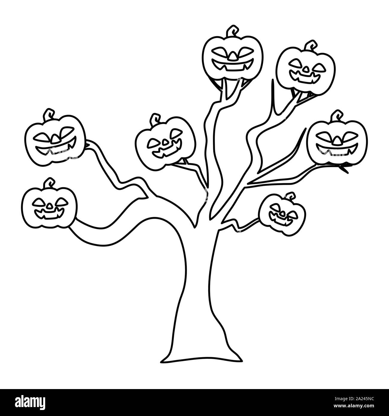 dry tree with many pumpkins trick or treat happy halloween vector ...