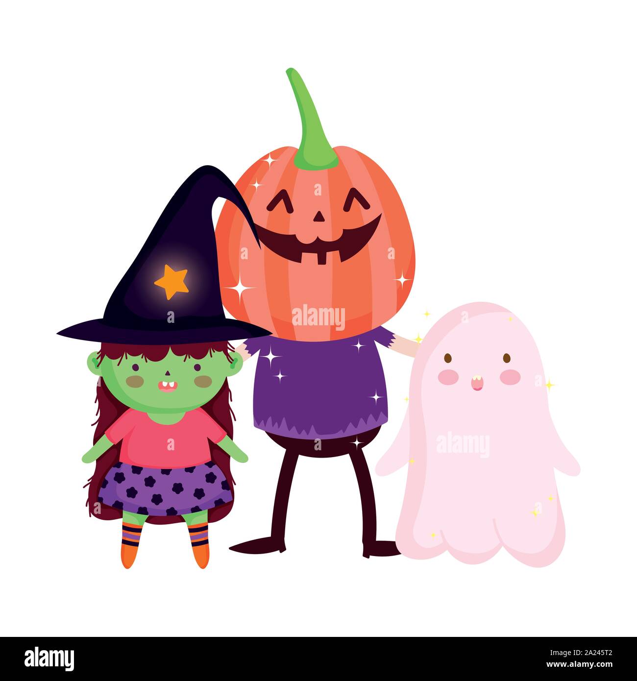 girl witch boys pumpkin and ghost costume trick or treat happy ...