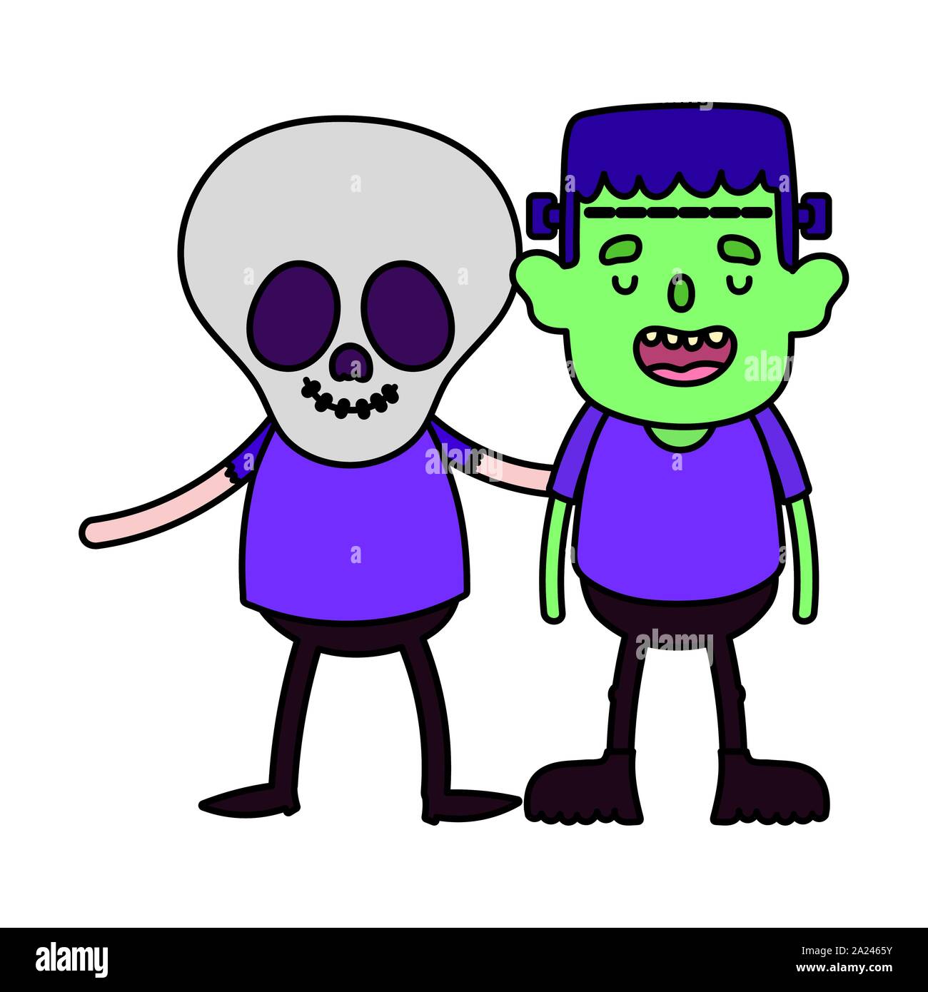 frankenstein and skeleton costume kids trick or treat happy halloween ...