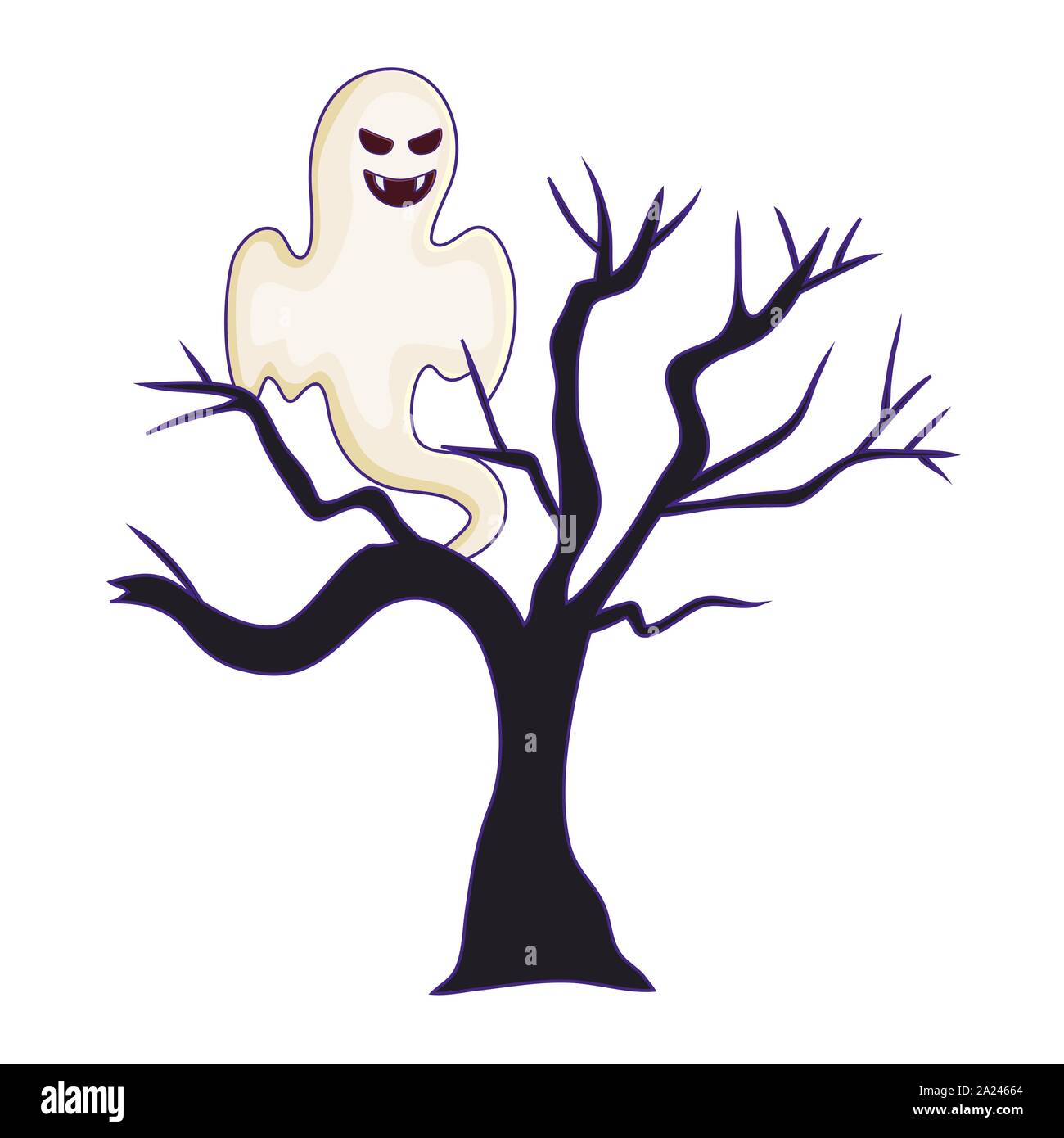 dry tree scary ghost trick or treat happy halloween vector illustration ...