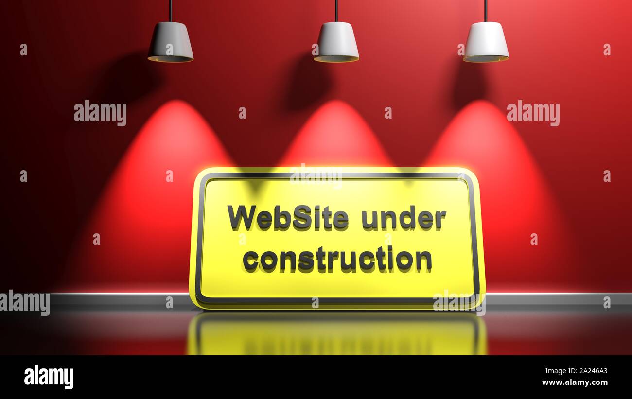 WebSite under construction sign at red illuminated wall - 3D rendering ...