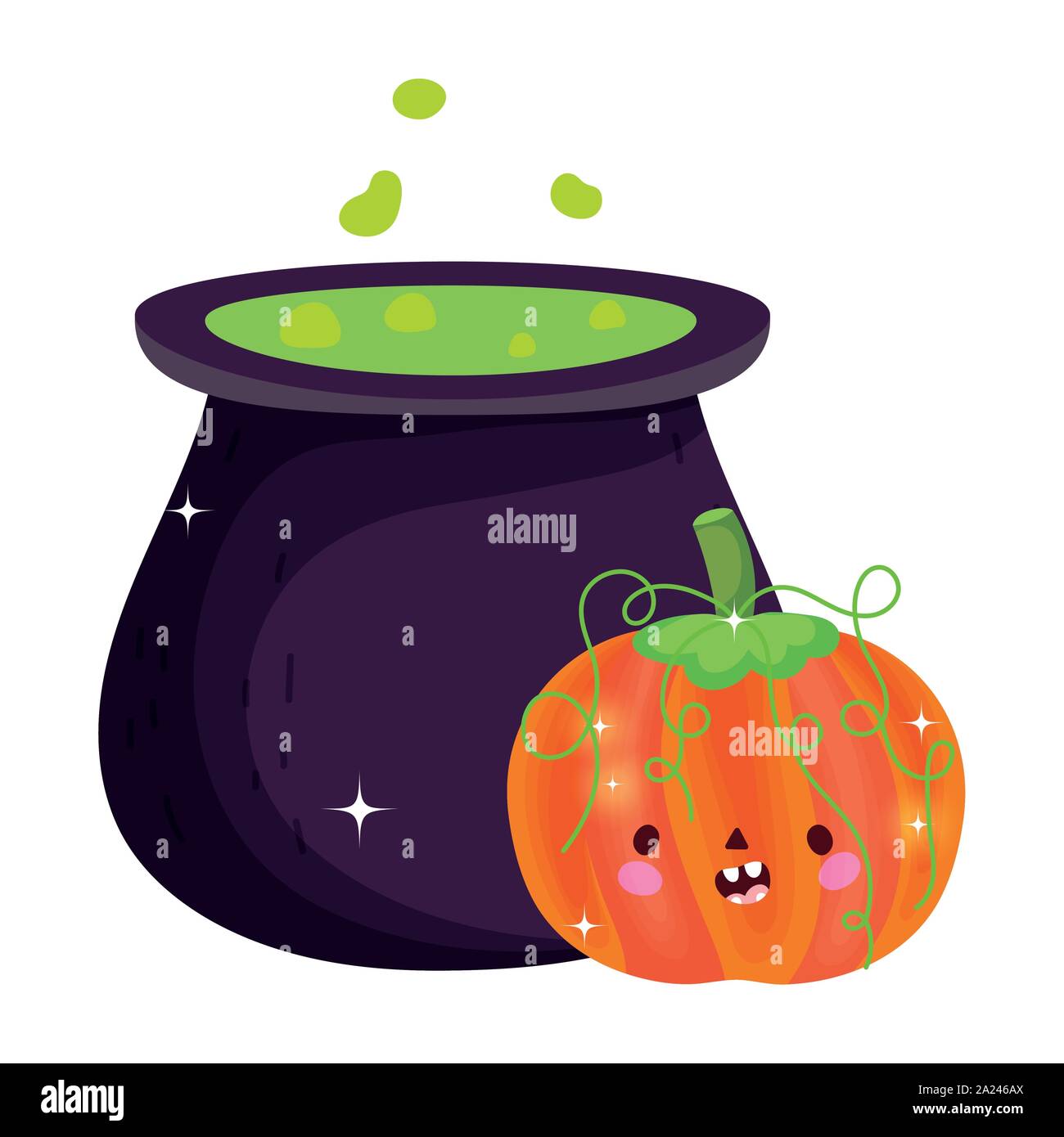cauldron pumpkin trick or treat happy halloween vector illustration ...