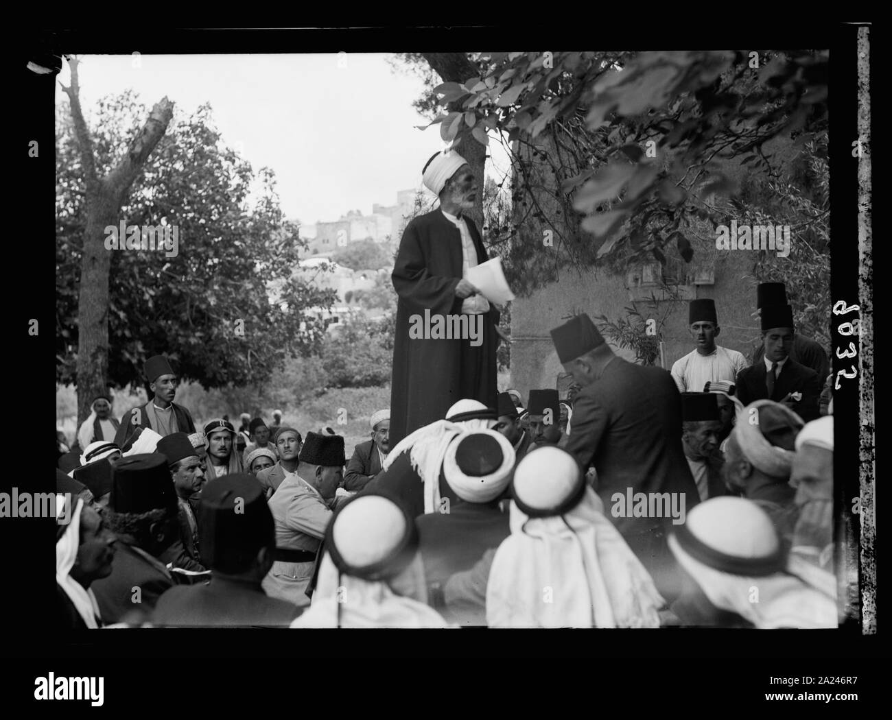 Palestine disturbances 1936. Moslem i.e., Muslim sheikh addressing ...