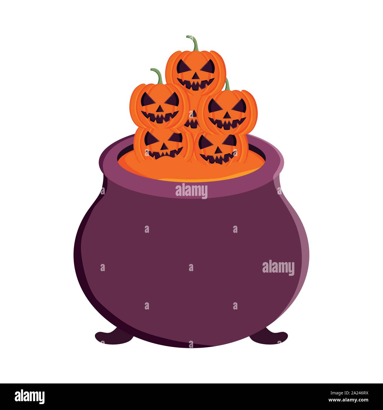filled cauldron with pumpkins trick or treat happy halloween vector ...