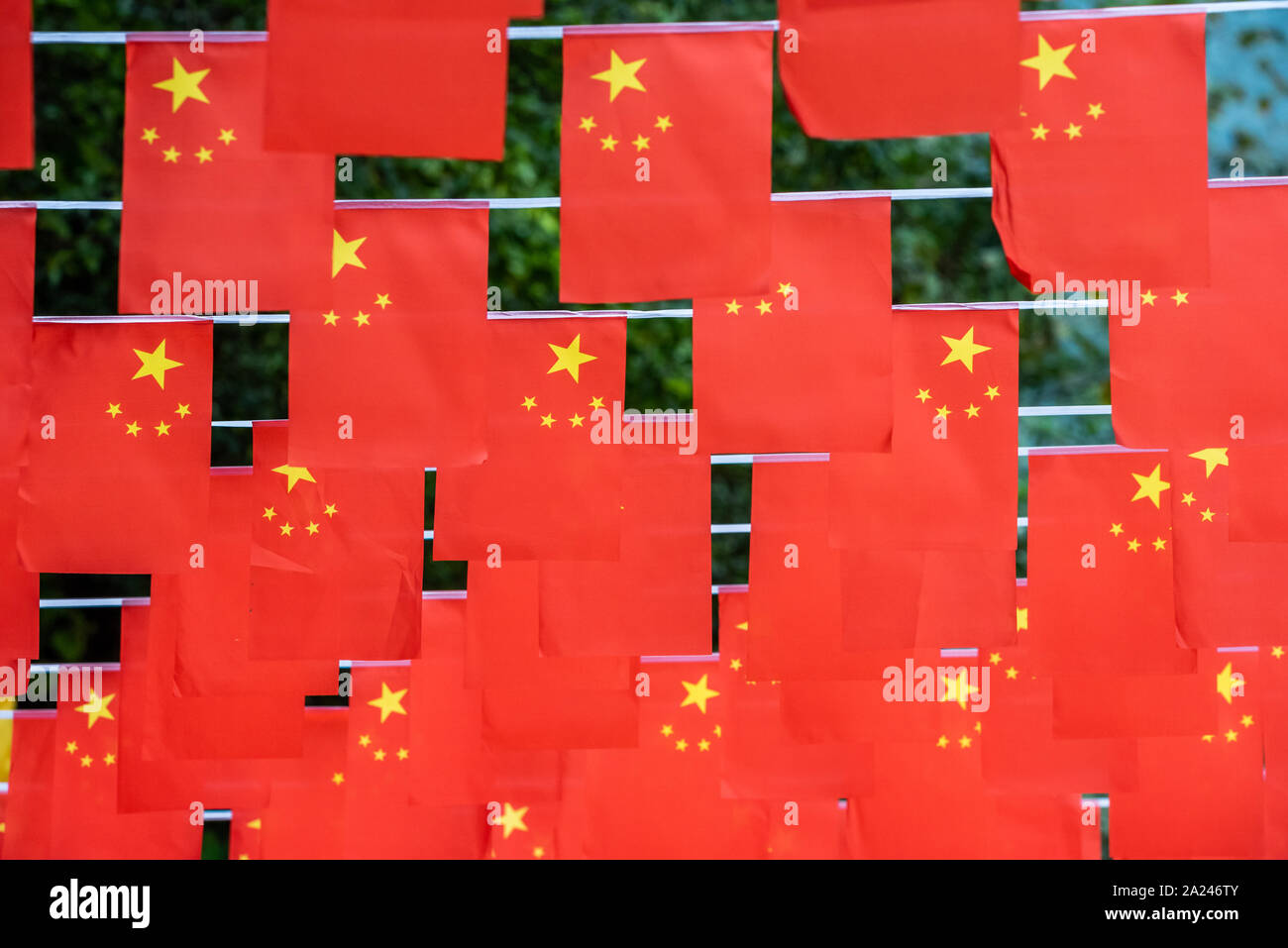 Chinese flags hanging for the 70 th anniversary of modern China Stock ...