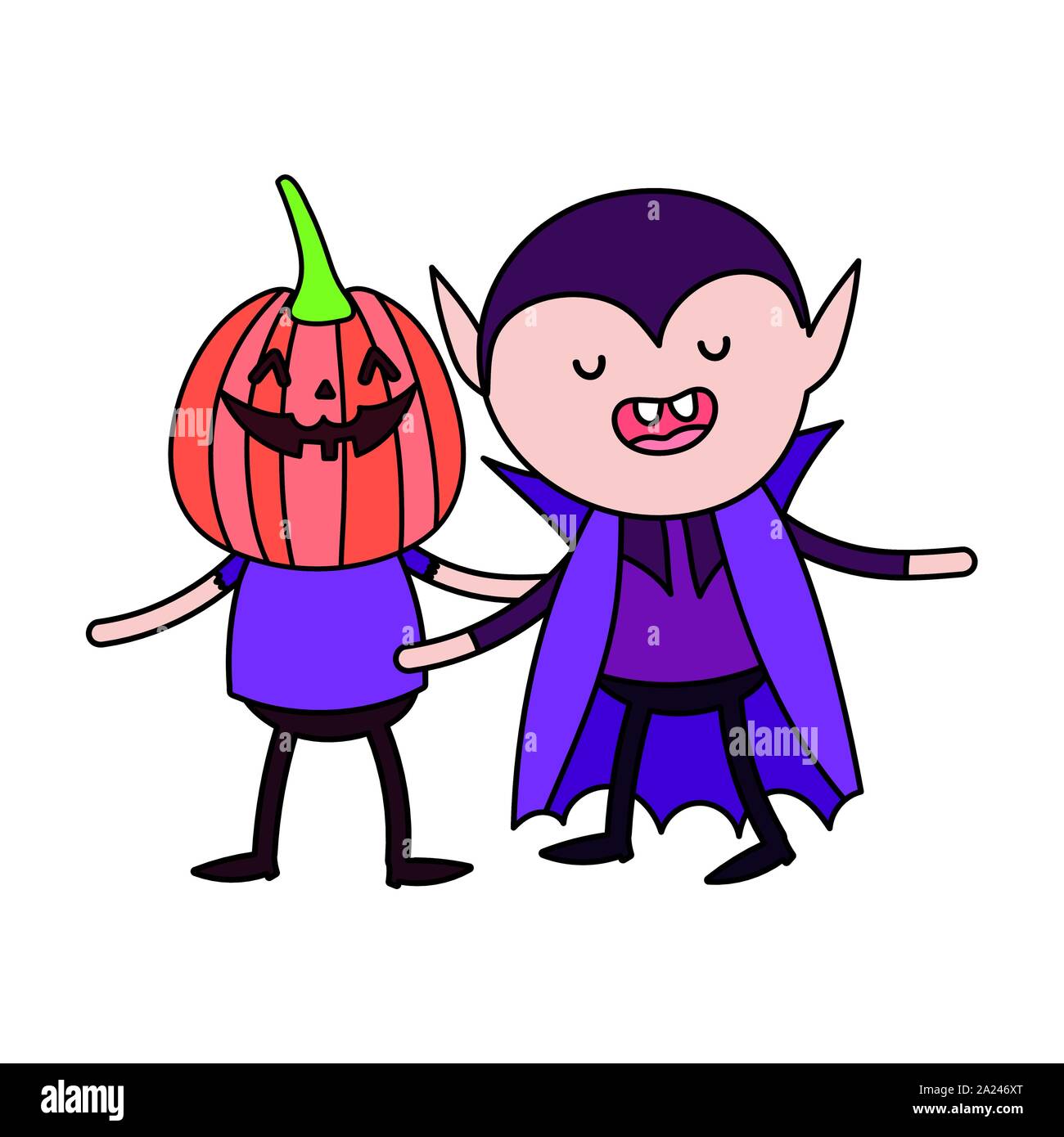 pumpkin costume and dracula kids trick or treat happy halloween vector ...