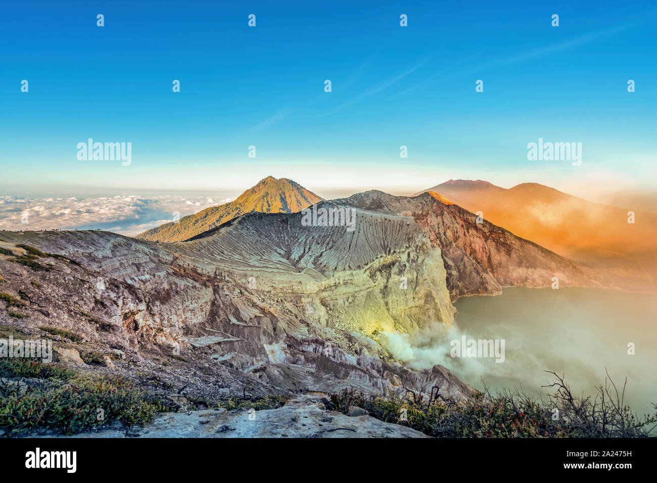 Aerial View of Kawah Ijen - Early in the Morning. A group of composite volcanoes in the ...