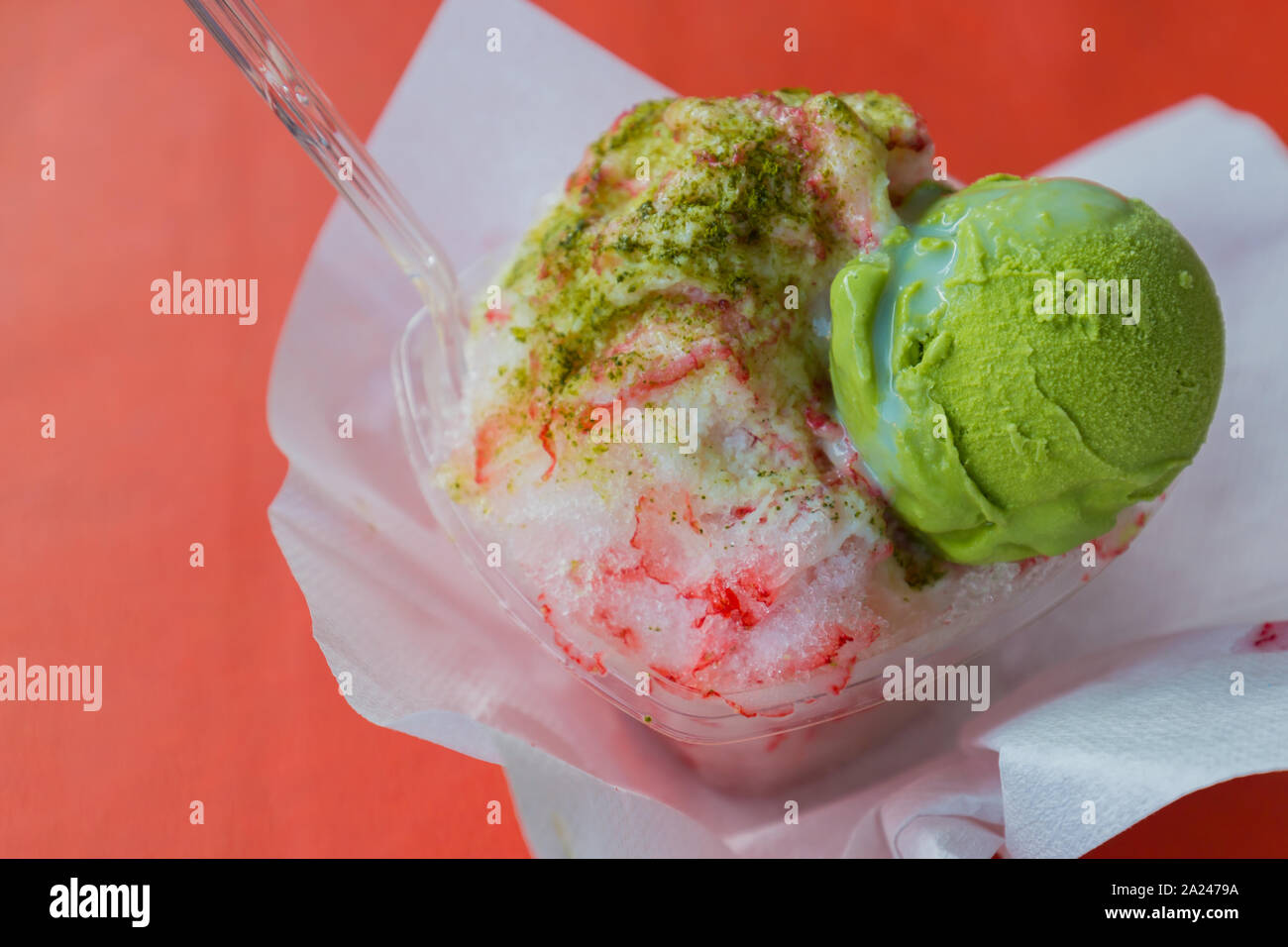 Japan ice cream with strawberry and green tea in restaurant at kyoto ...