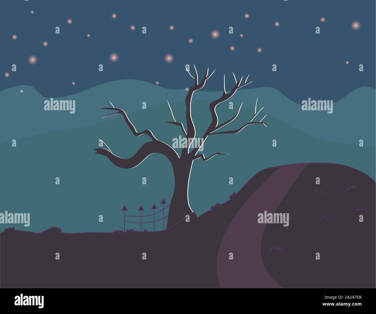 night path dry tree trick or treat happy halloween vector illustration ...