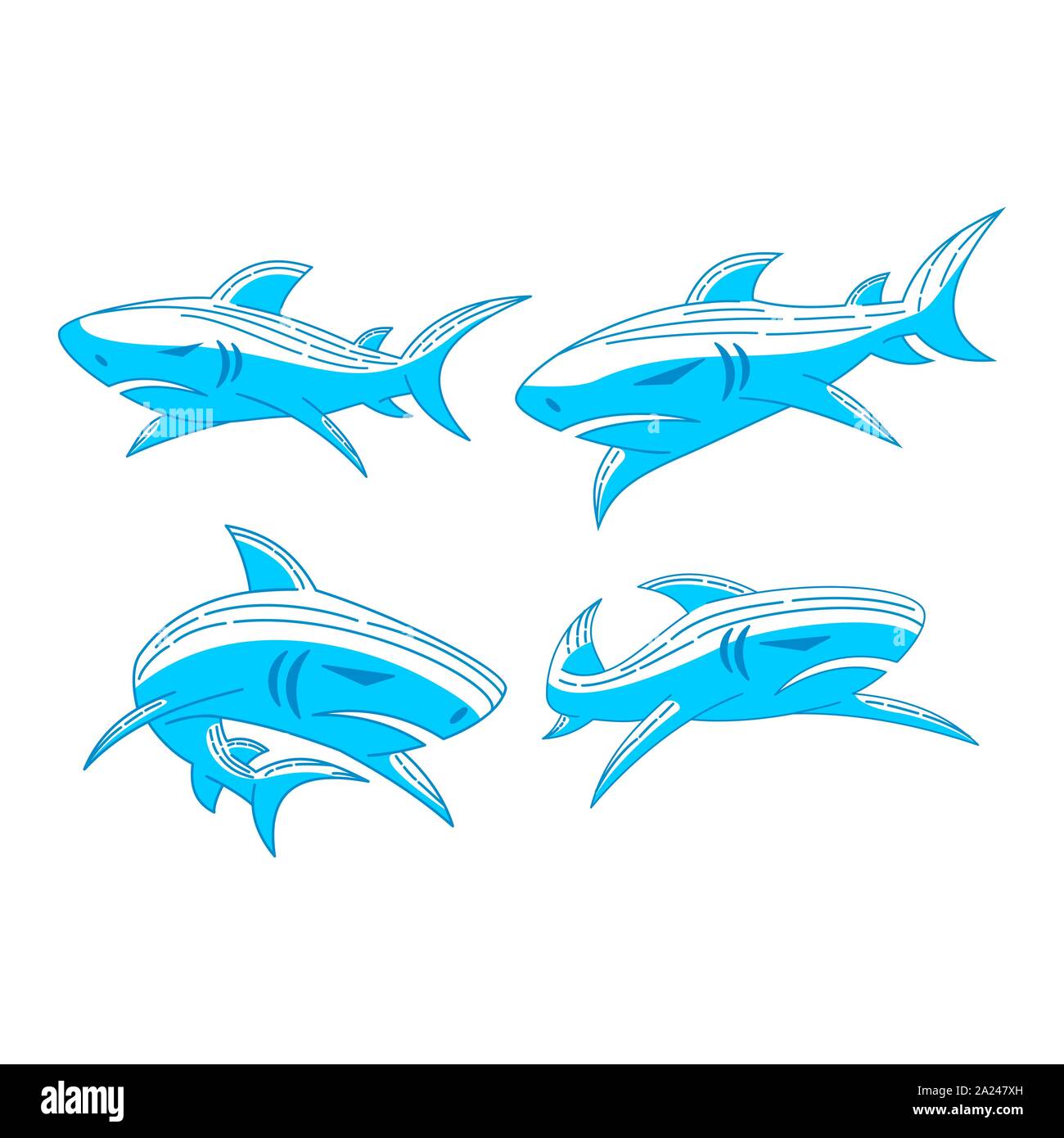 Shark logo Emblem design vector Outline set illustration concept Stock ...