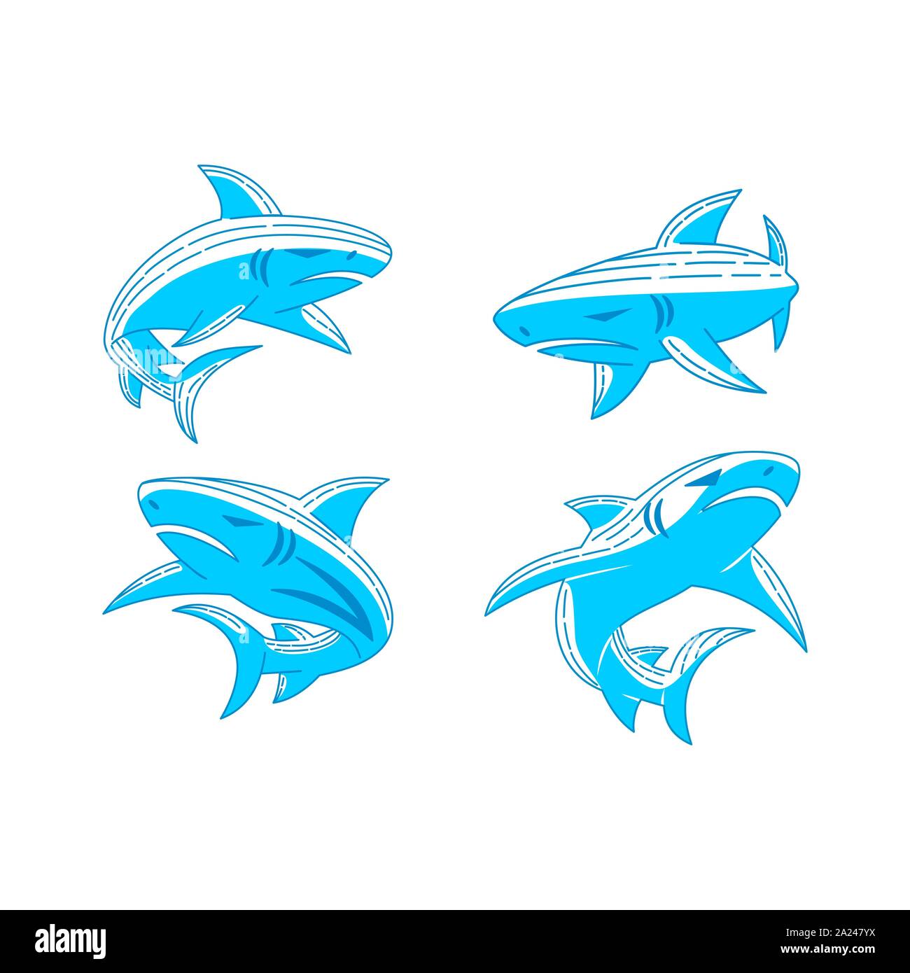 Shark Animal logo design Outline set illustration template Stock Vector ...