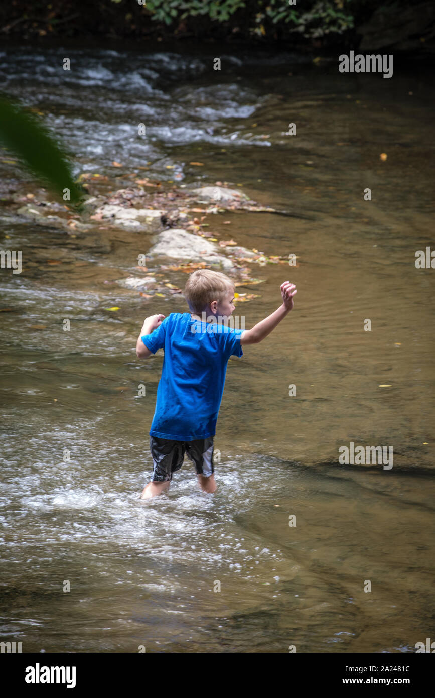 Young boys enjoy exploring in creek Stock Photo - Alamy