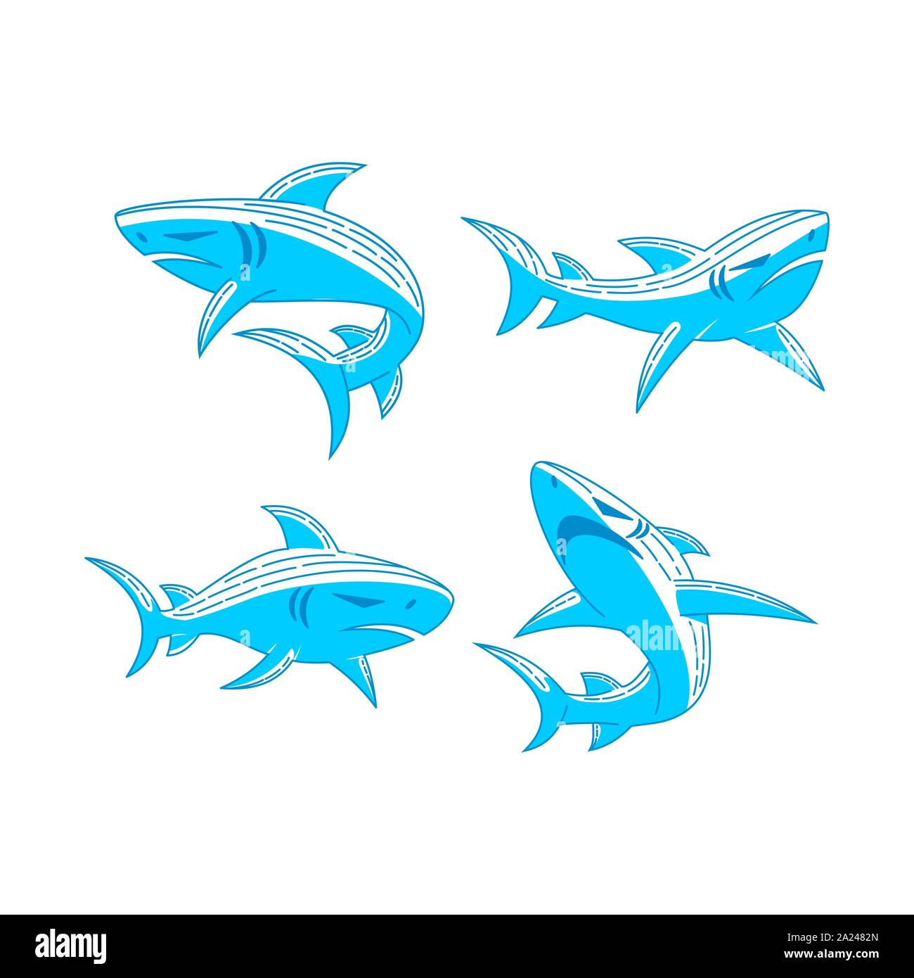 Shark Blue logo design vector Outline set concept template Stock Vector ...
