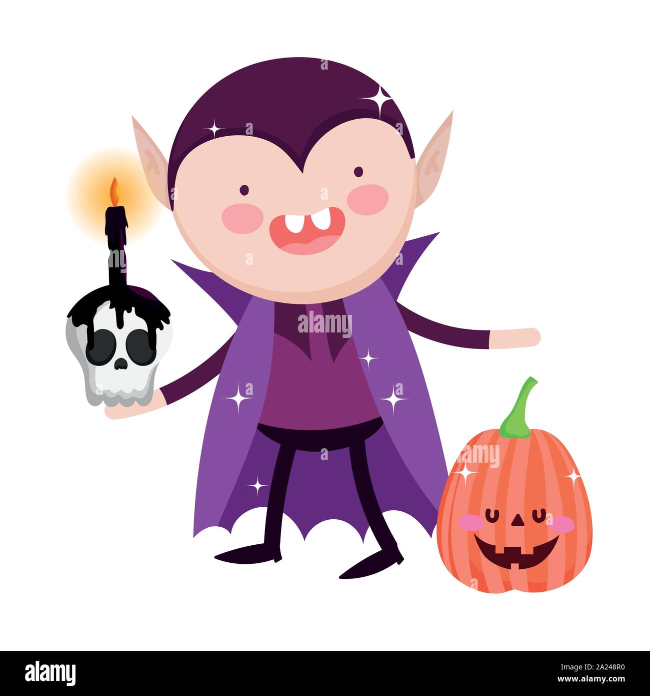 dracula pumpkin and skull candle trick or treat happy halloween vector ...