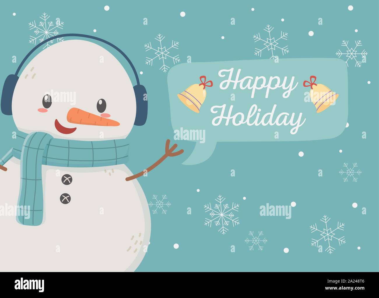 snowman with ear muffs celebration happy christmas card vector ...