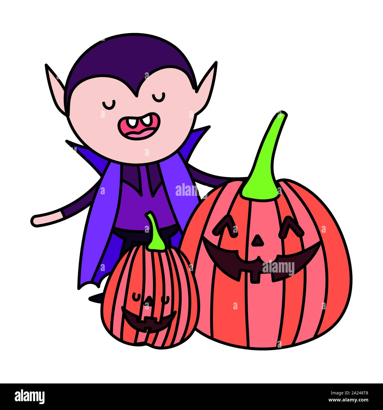 dracula cartoon with pumpkins trick or treat happy halloween vector ...