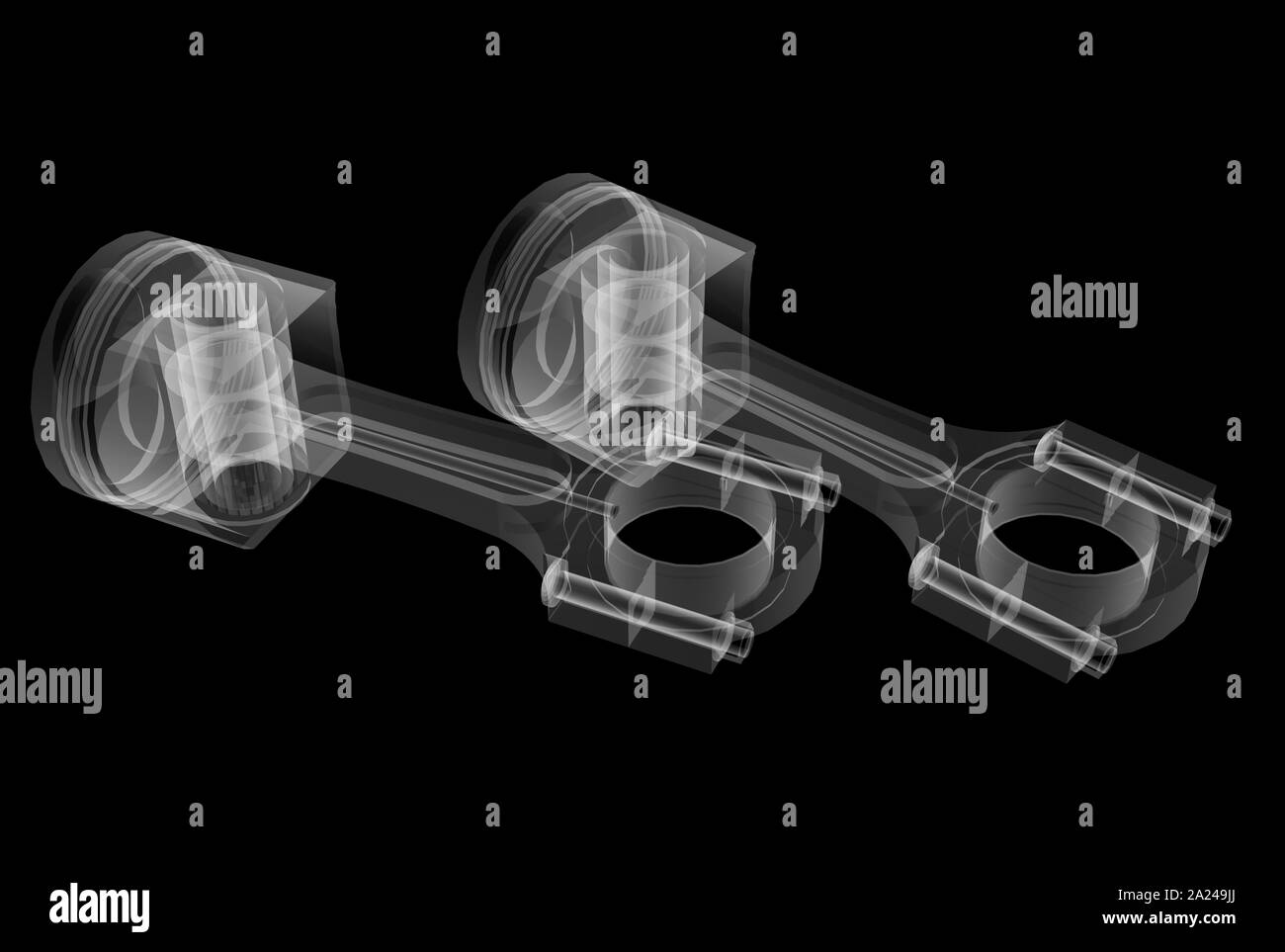 Piston X-Ray style. Isolated on black background. 3D illustration Stock ...