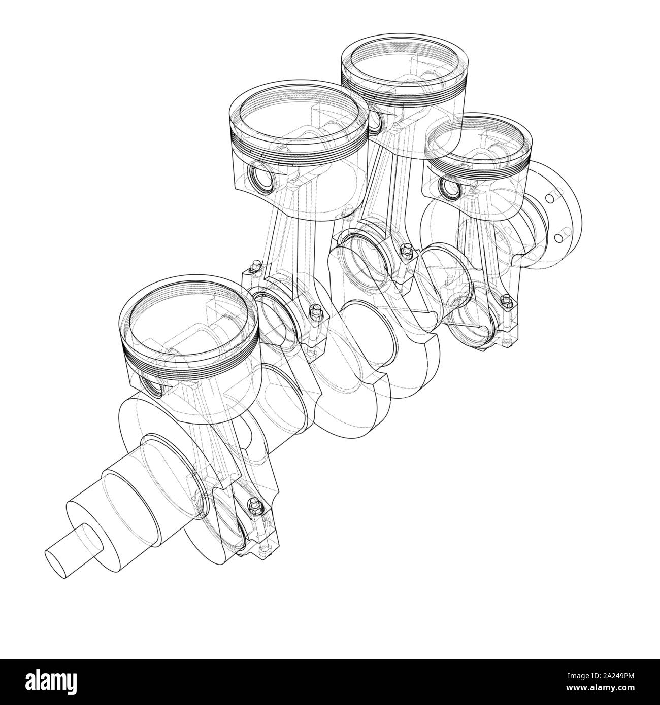Engine pistons outline. Vector rendering of 3d. Wire-frame style. The ...