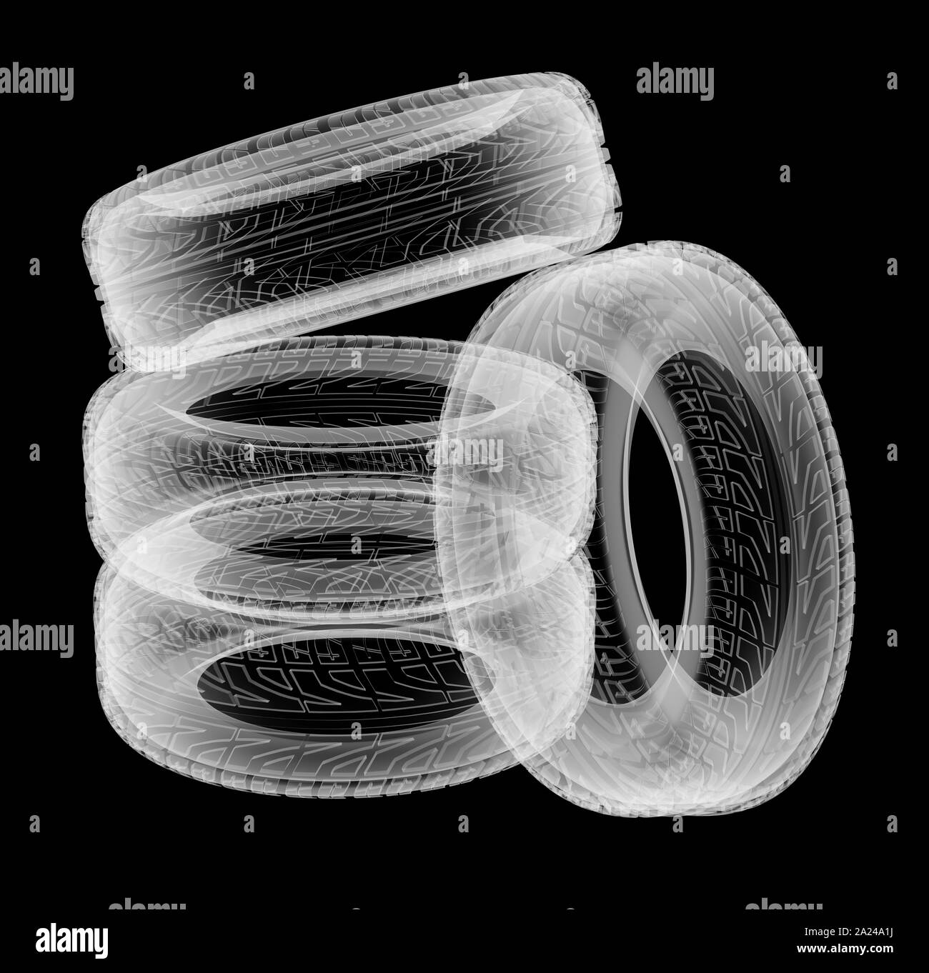 Car wheels X-Ray style. Isolated on black background. 3D illustration ...