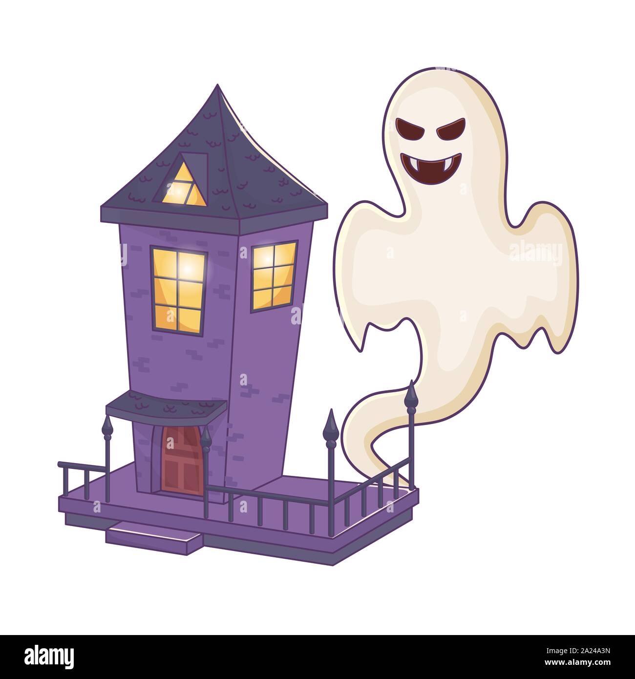 haunted house and ghost trick or treat happy halloween vector ...