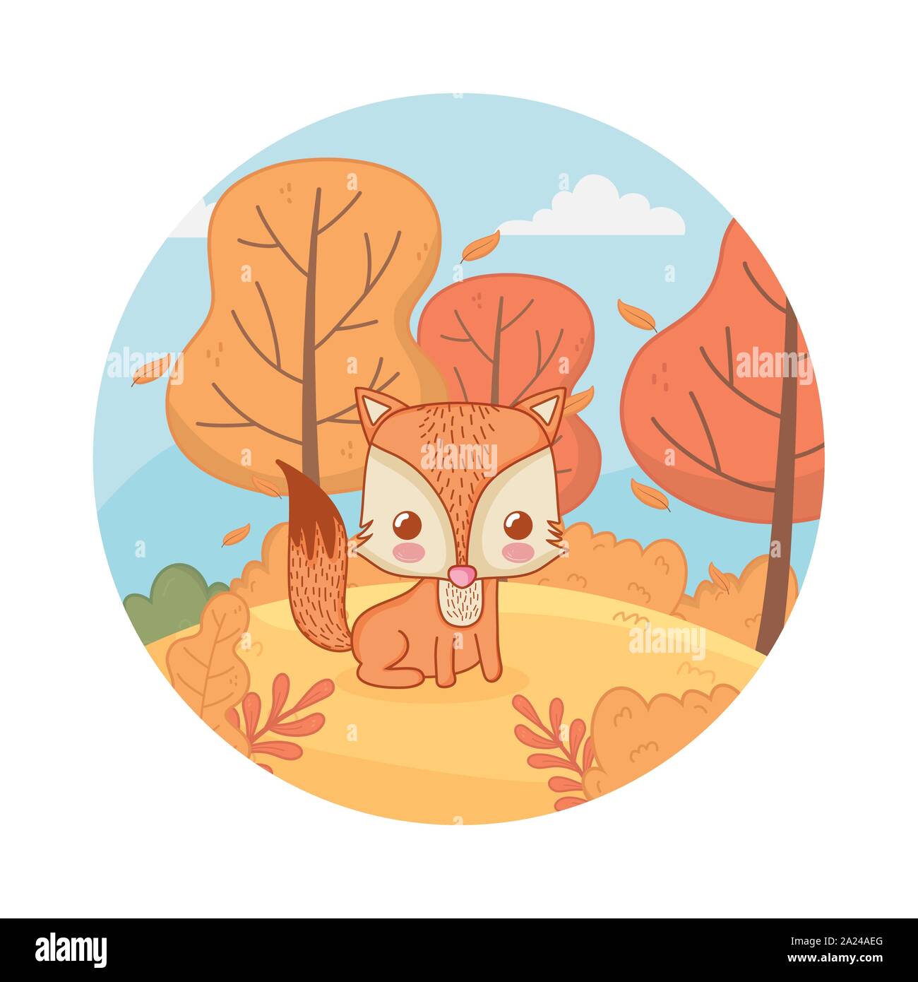 cute squirrel foliage hello autumn vector illustration Stock Vector ...