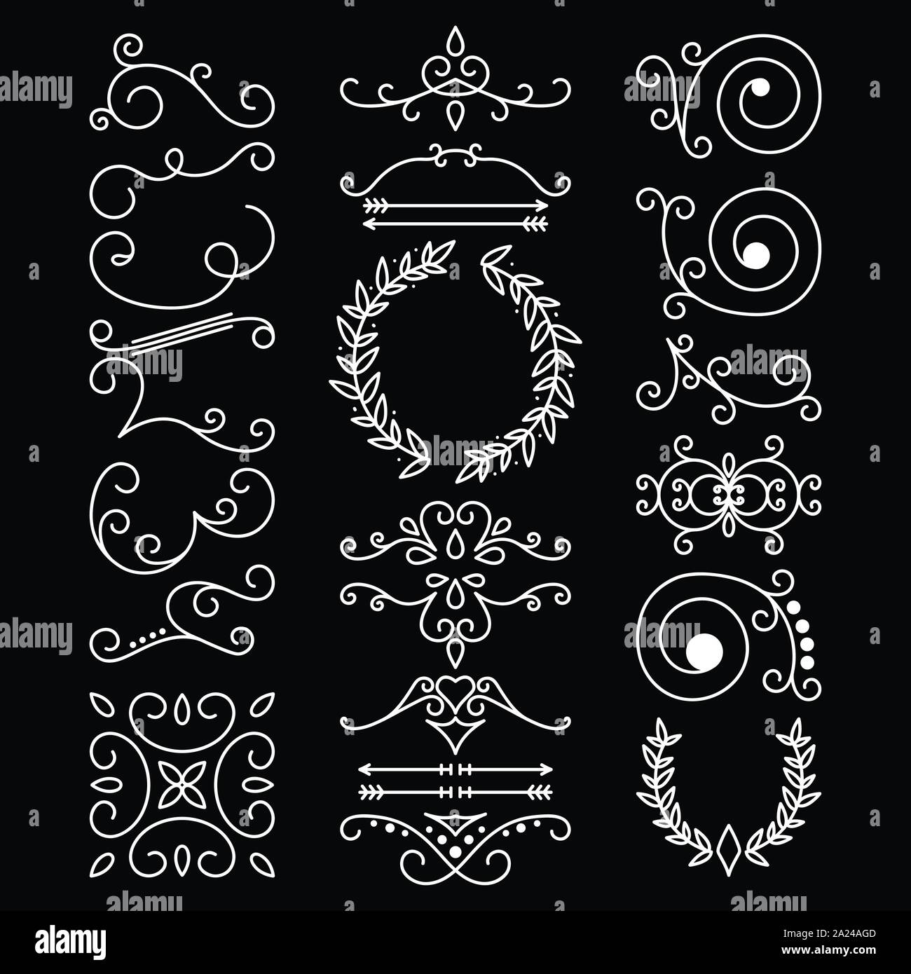 Set of collections Vintage ornament line art. Hand Drawn element vector ...