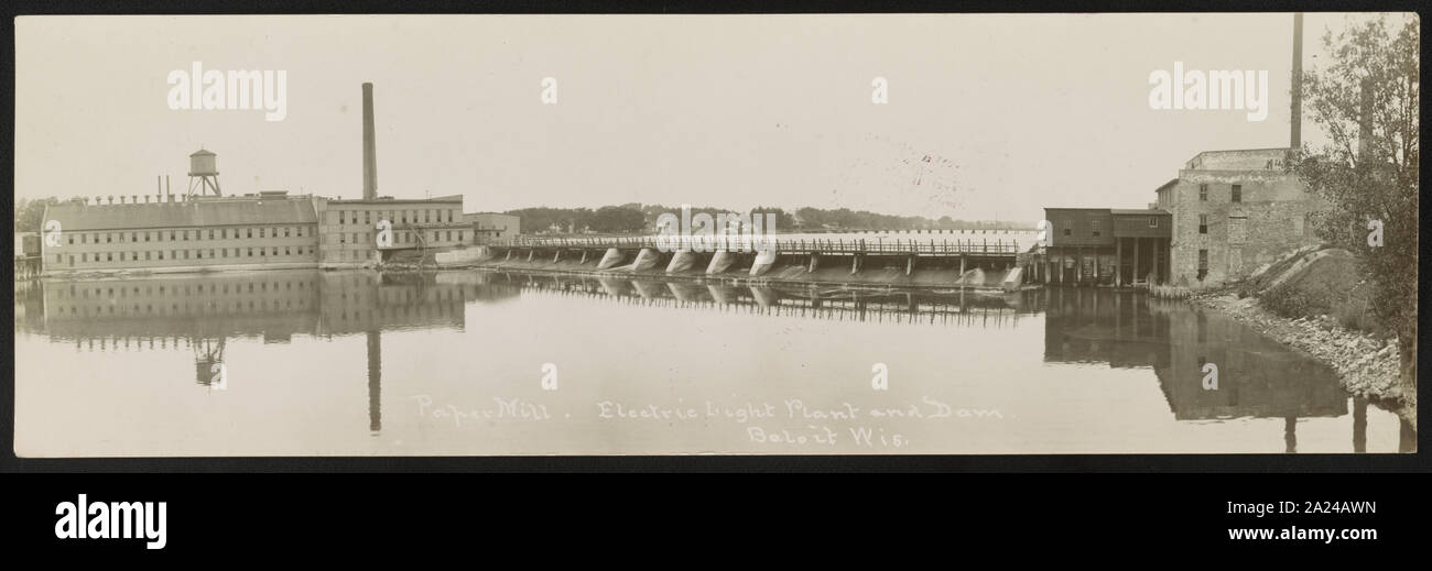 Paper mill, electric light plant and dam, Beloit, Wis Stock Photo - Alamy