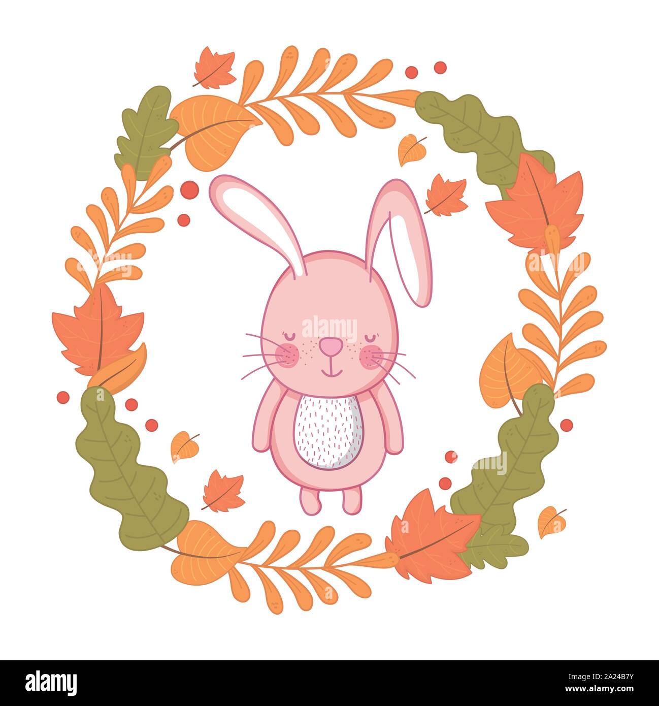 cute rabbit foliage hello autumn vector illustration Stock Vector Image ...