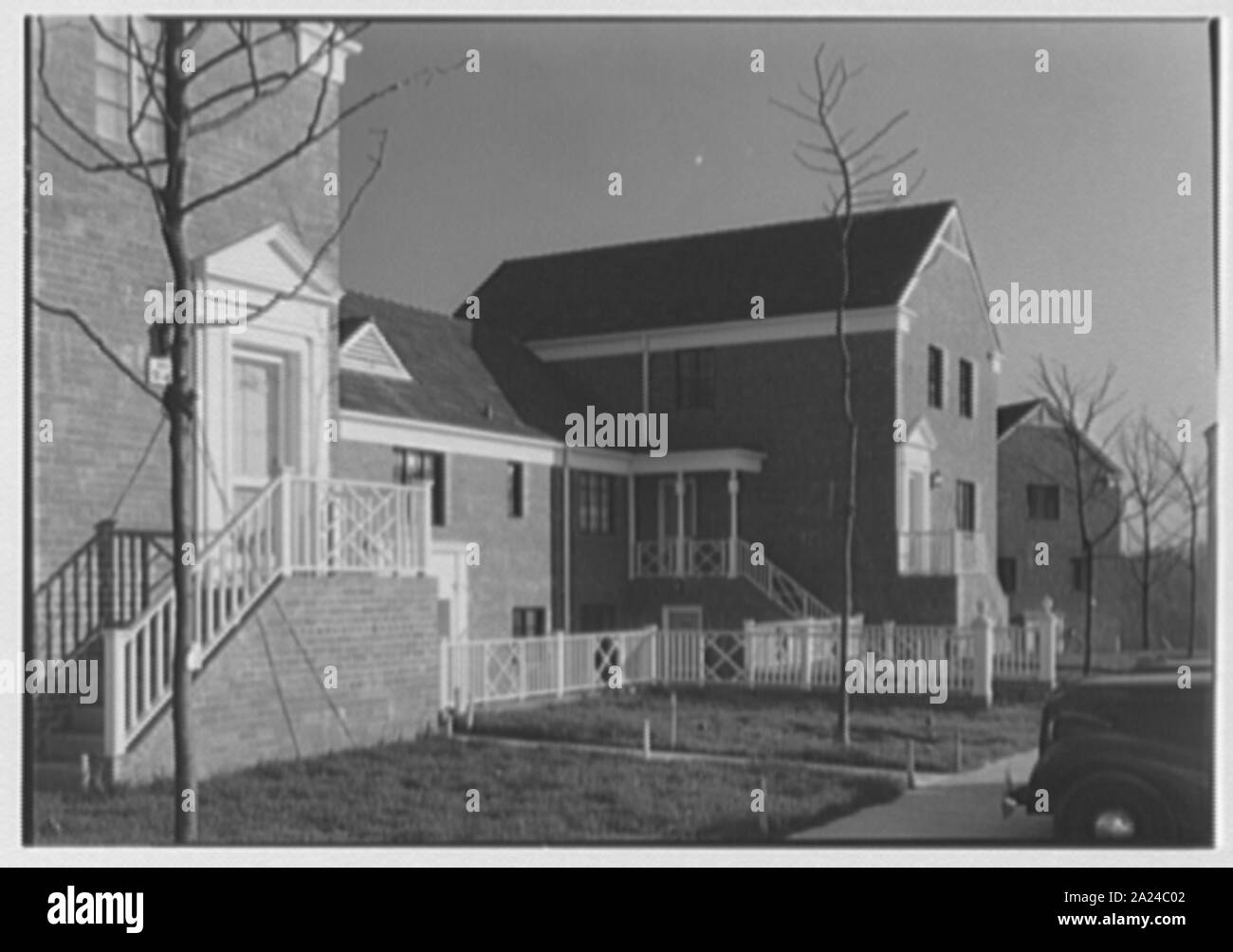 Residential neighborhood houses park Black and White Stock Photos ...