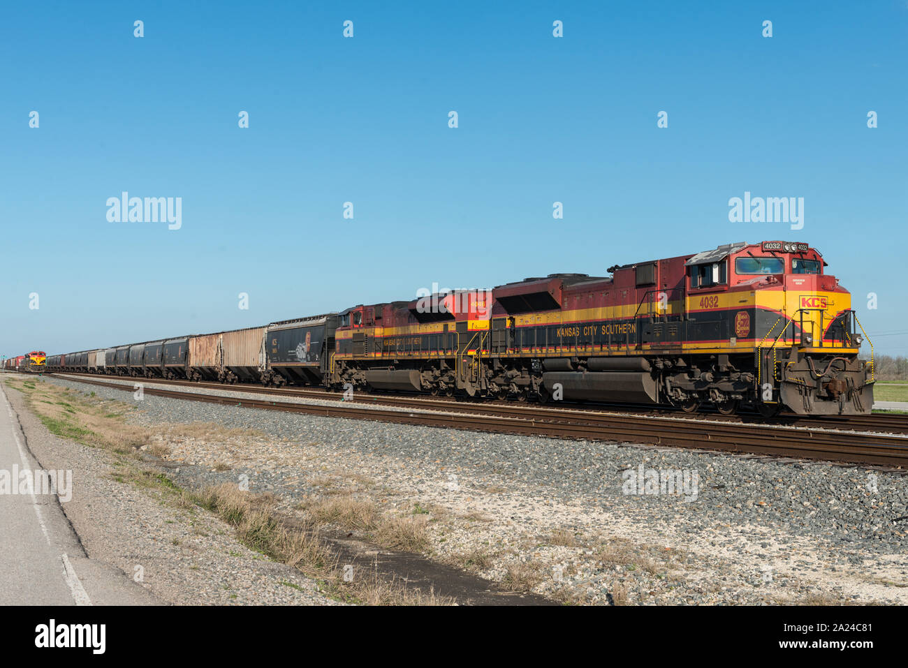 Parked freight trains at the Kansas City Southern yards in Wharton ...