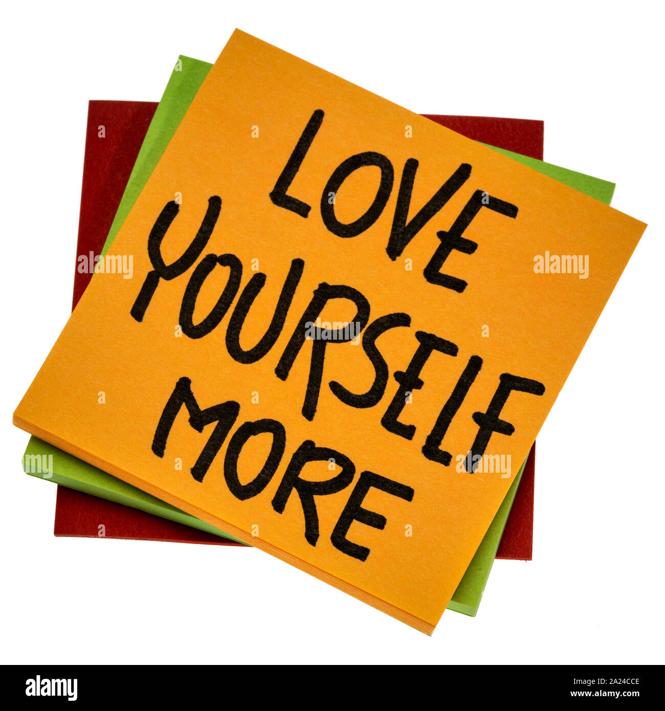Love yourself more inspirational reminder - handwriting on an isolated ...