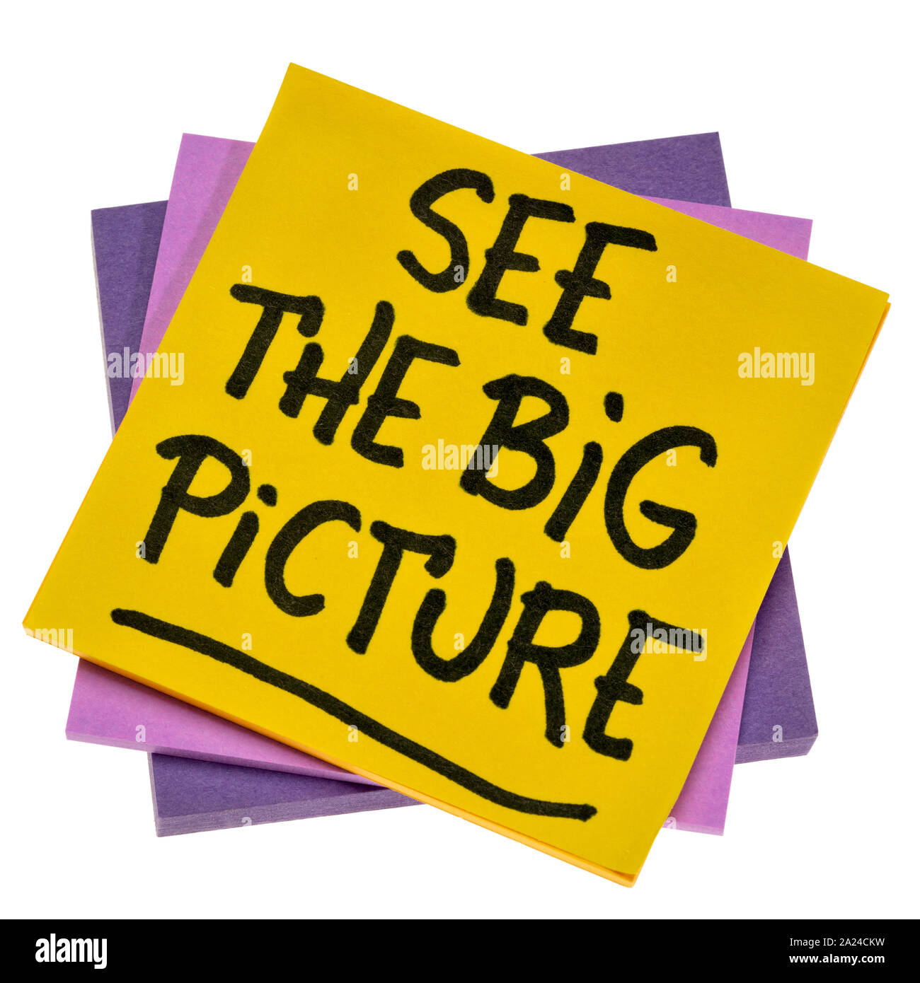 see the big picture reminder - handwriting on an isolated sticky note ...