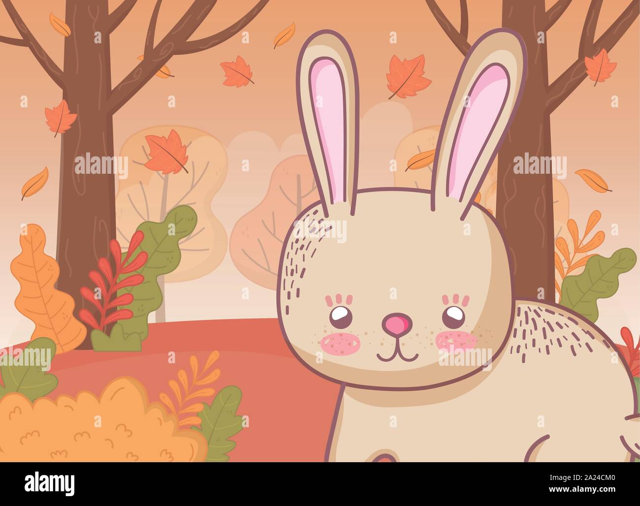 cute rabbit foliage hello autumn vector illustration Stock Vector Image ...