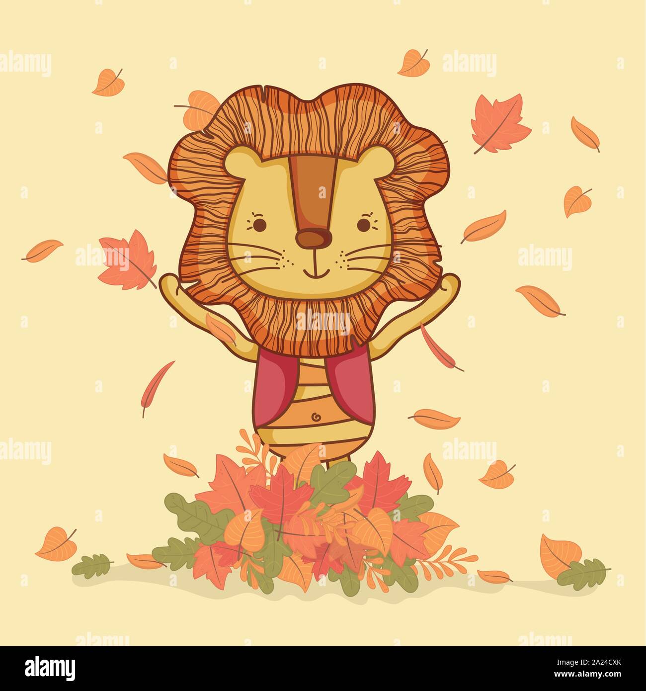 cute lion foliage hello autumn vector illustration Stock Vector Image ...