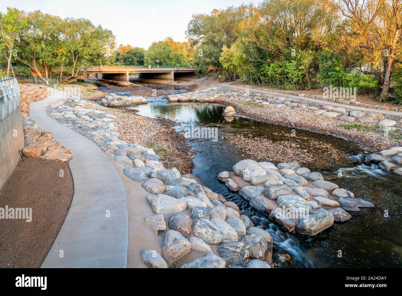 Poudre River and newly constructed whitewater park in downtown of Fort ...