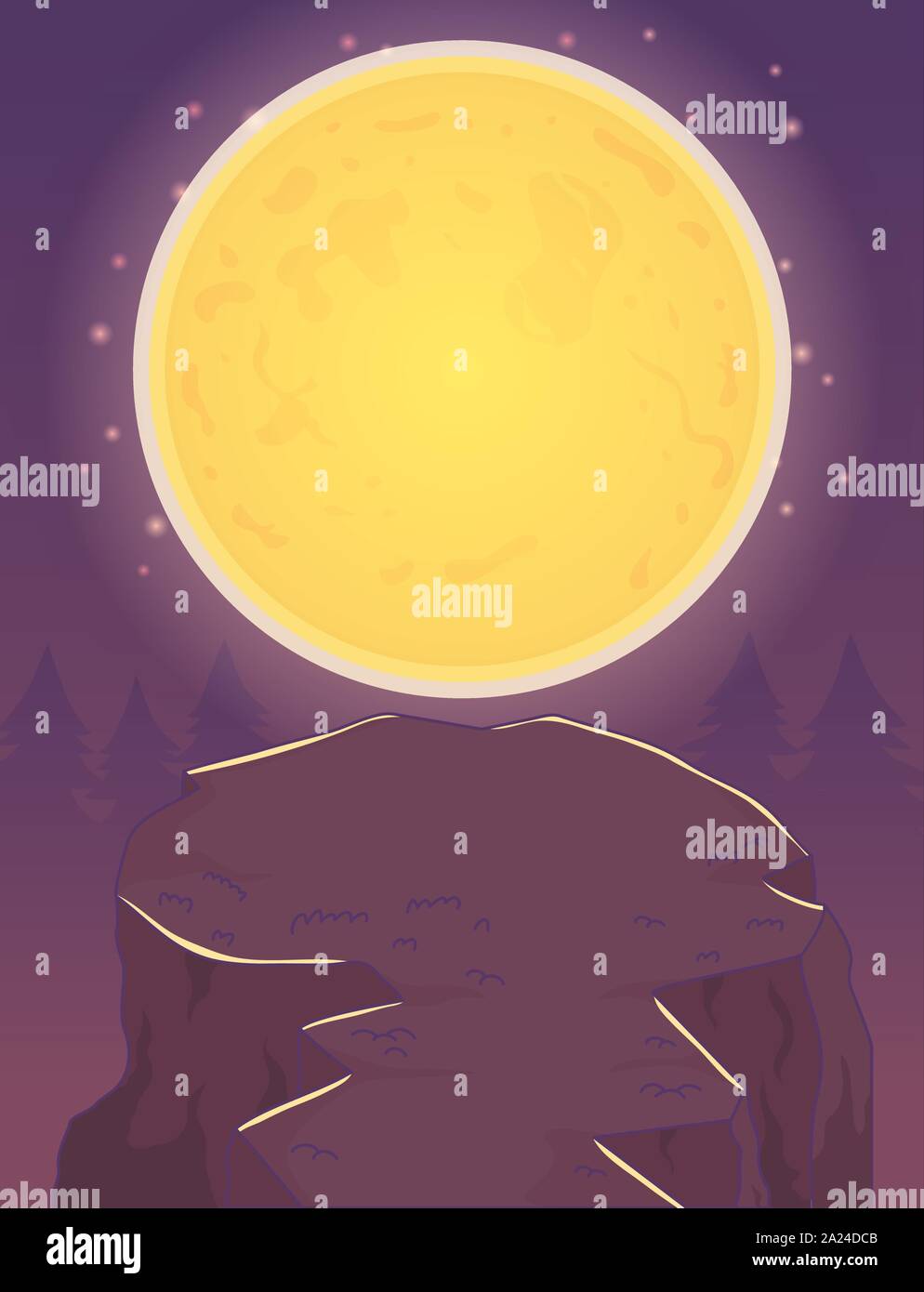 cliff forest stars night moon trick or treat happy halloween vector ...