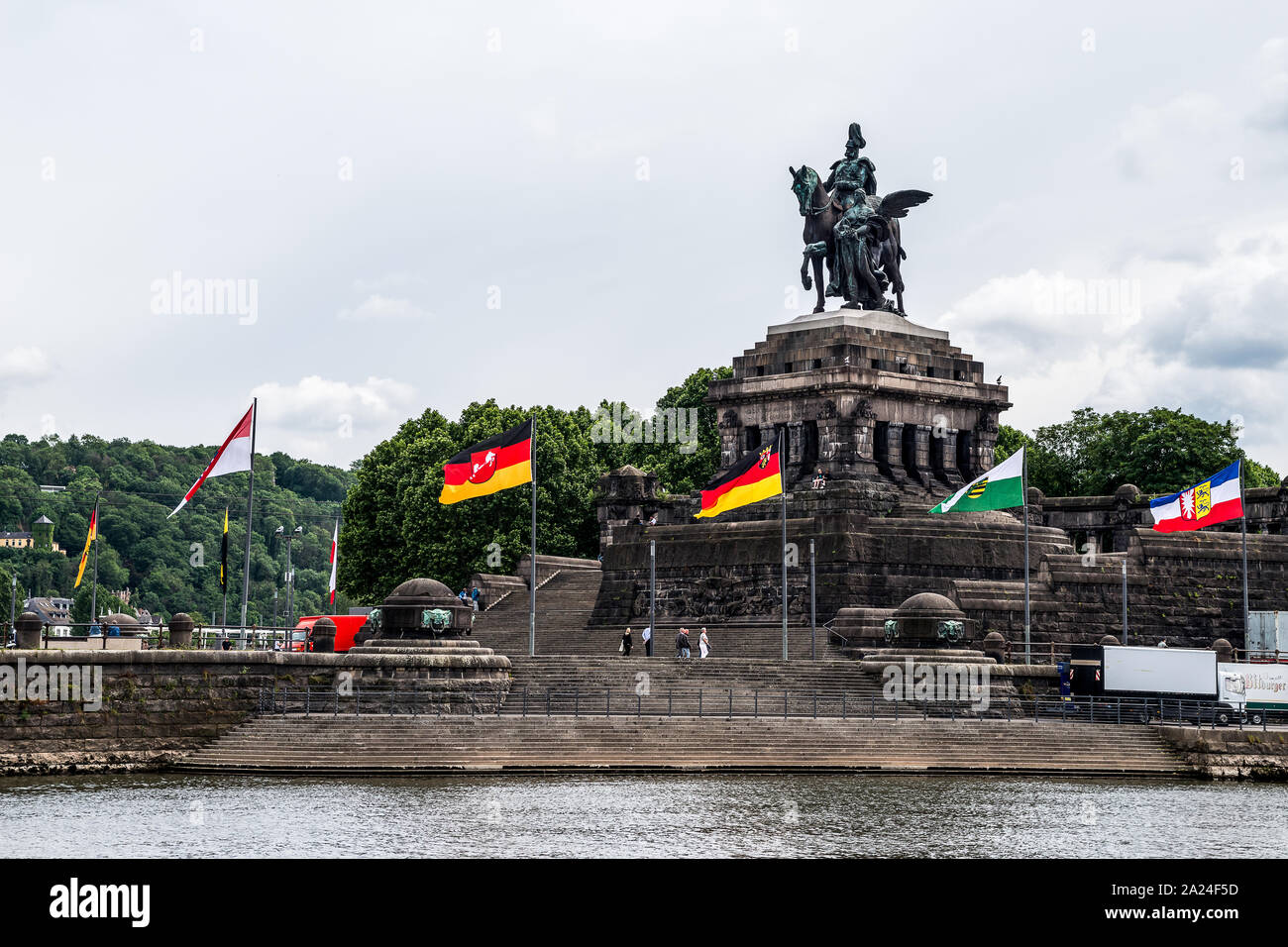 Deutsches eck at confluence of mosel and rhein rivers hi-res stock ...