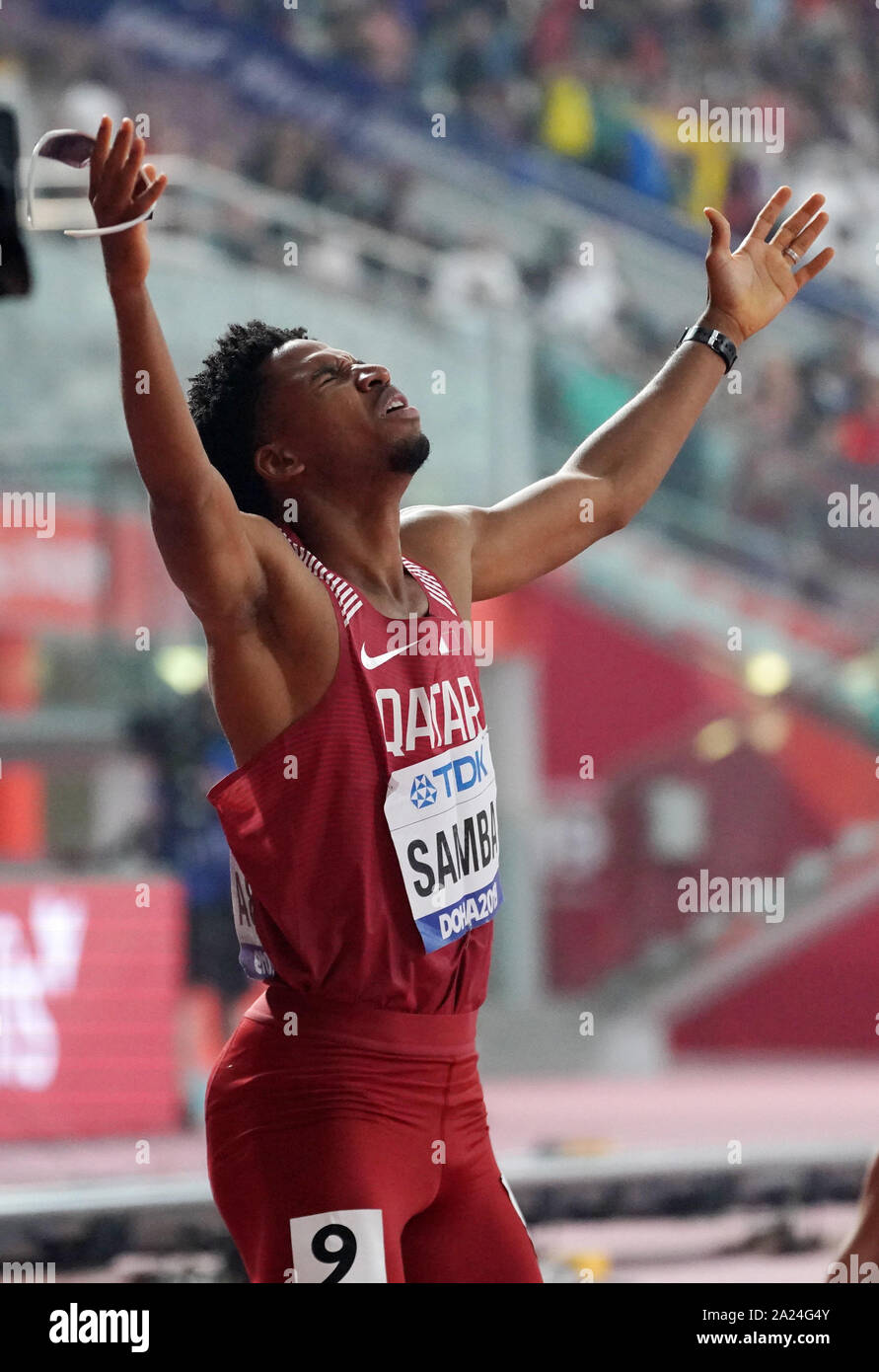 Doha, Qatar. 30th Sep, 2019. Abderrahman Samba of Qatar reacts after ...