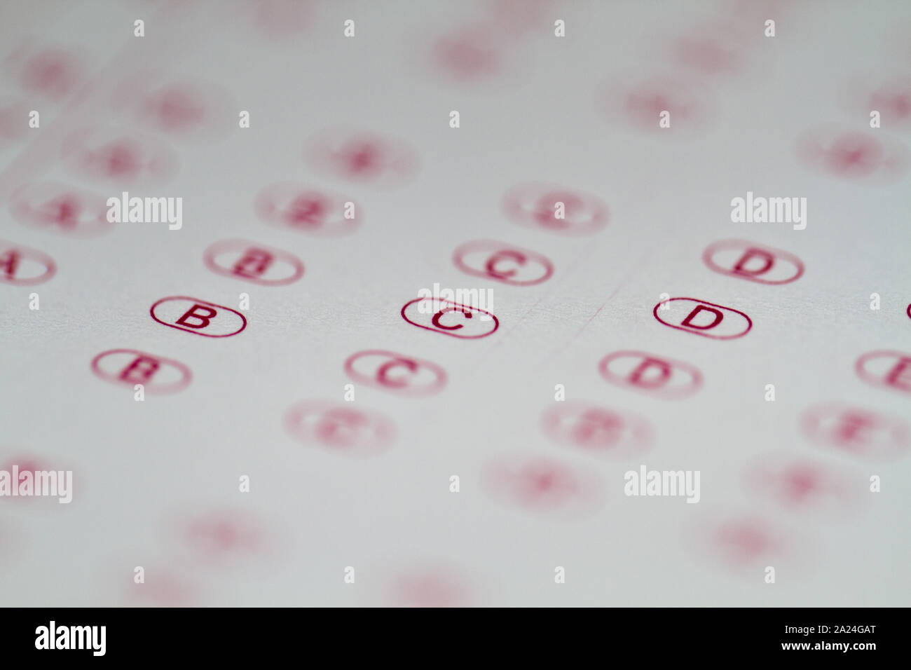 Close up of a multiple choice answer sheet answer ready to be filled in ...