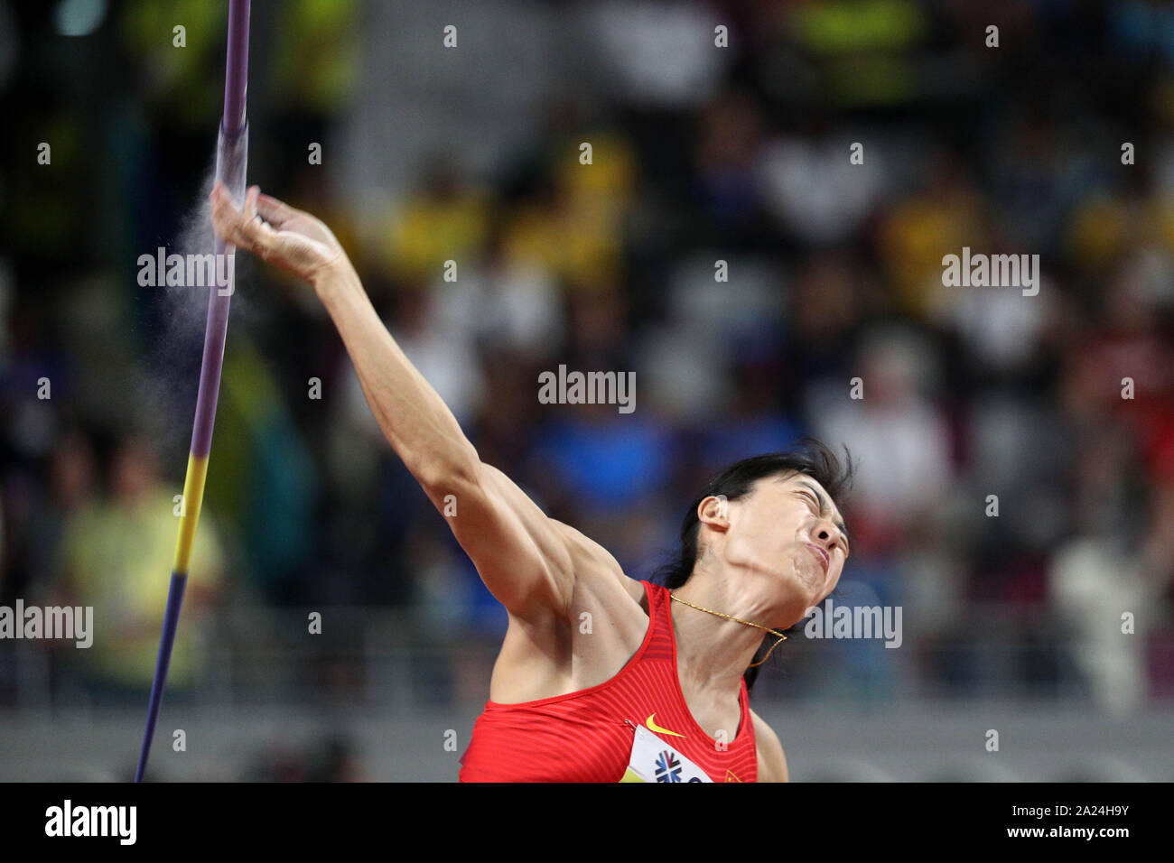 Doha, Qatar. 30th Sep, 2019. Lyu Huihui of China competes during the ...