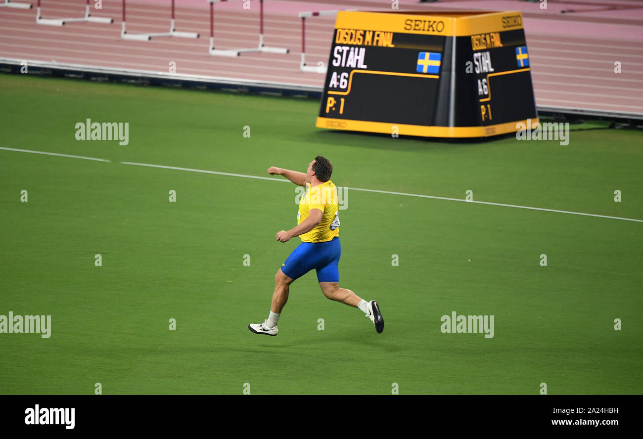 Doha, Qatar. 30th Sep, 2019. Daniel Stahl of Sweden celebrates after ...