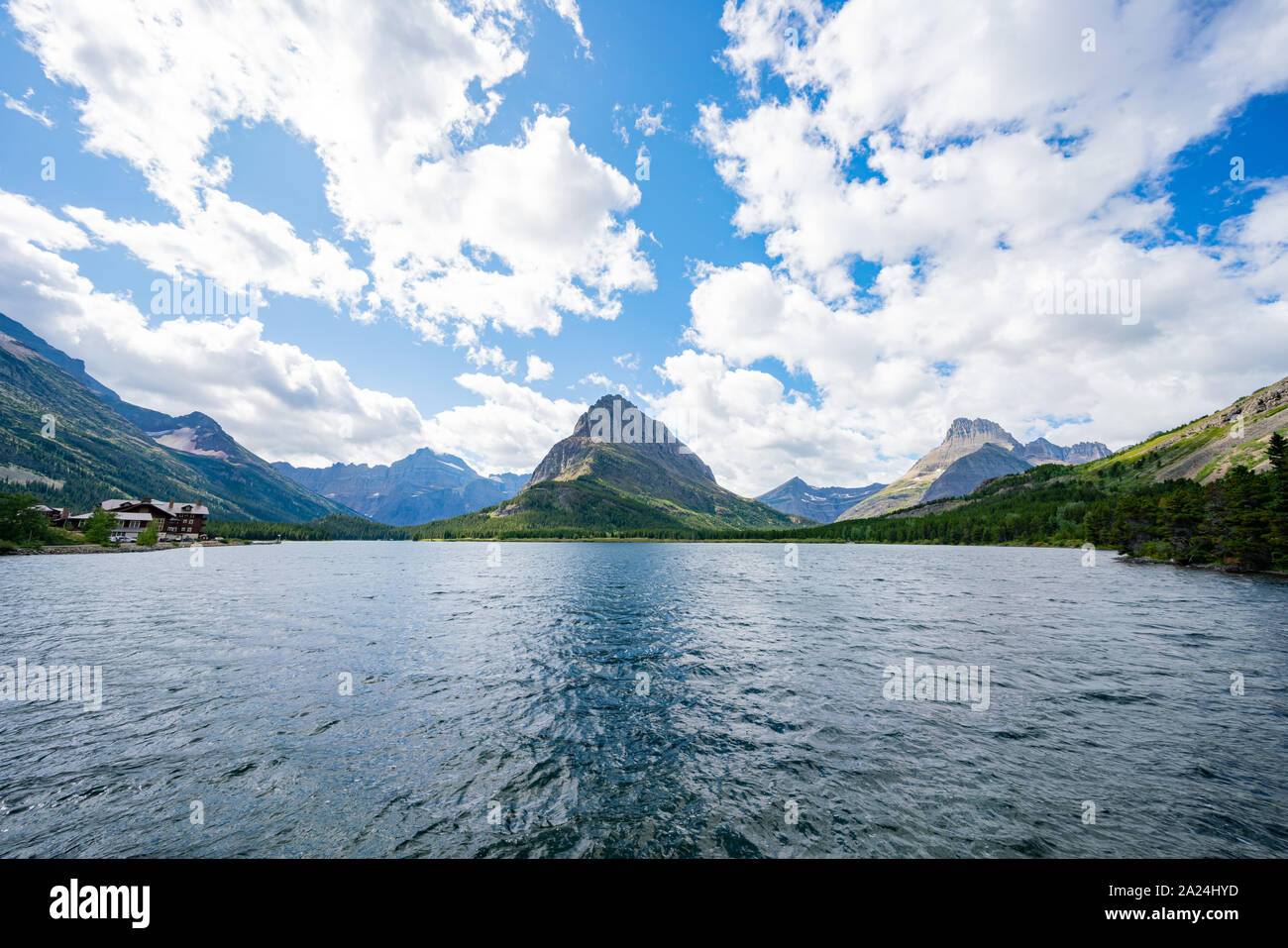 Mount Wilbur, Swiftcurrent Lake in the Many Glacier area of the famous ...