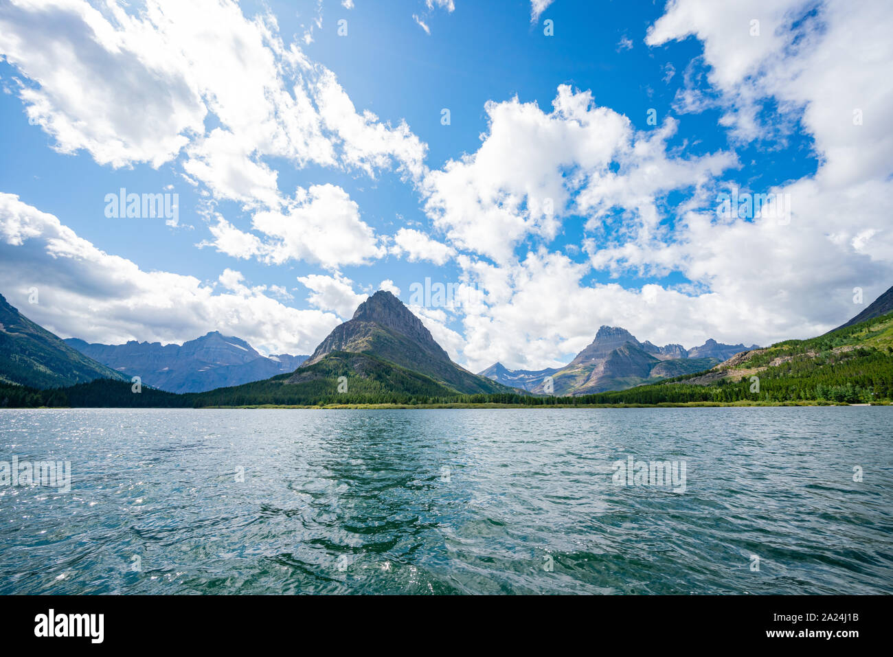 Mount Wilbur, Swiftcurrent Lake in the Many Glacier area of the famous ...