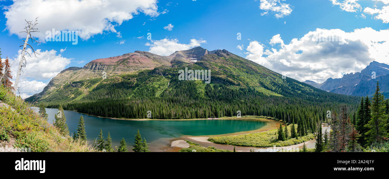 Aerial view of Lake Josephine in the Many Glacier area of the famous ...