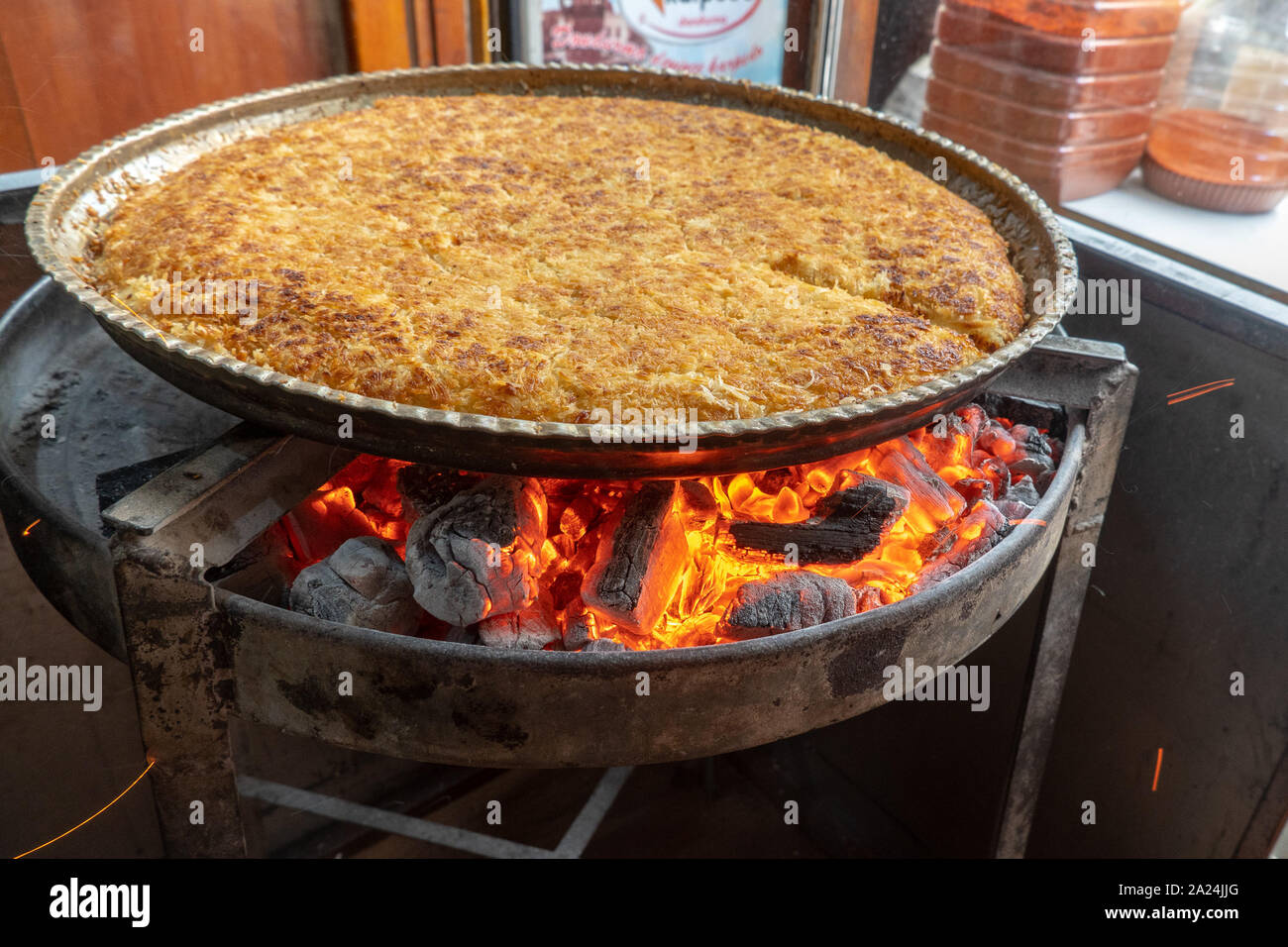 Fresh cheesy kunefe in Antakya, Hatay, Turkey Stock Photo - Alamy