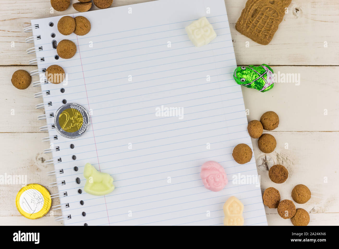Notepad and traditional dutch candy for celebration of Sinterklaas ...