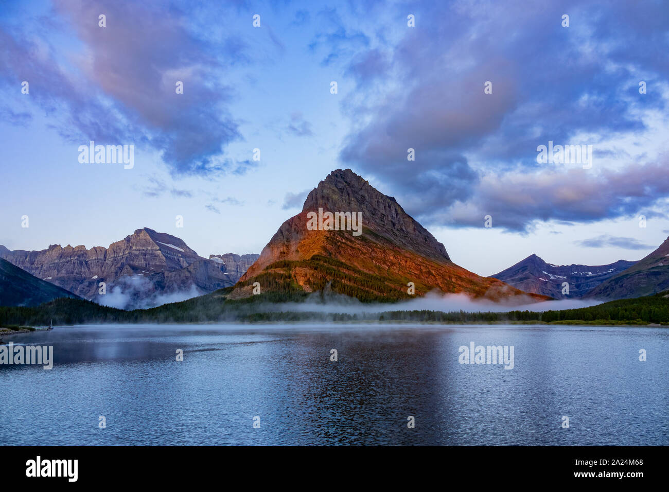 Sunrise of the Mount Wilbur, Swiftcurrent Lake in the Many Glacier area ...