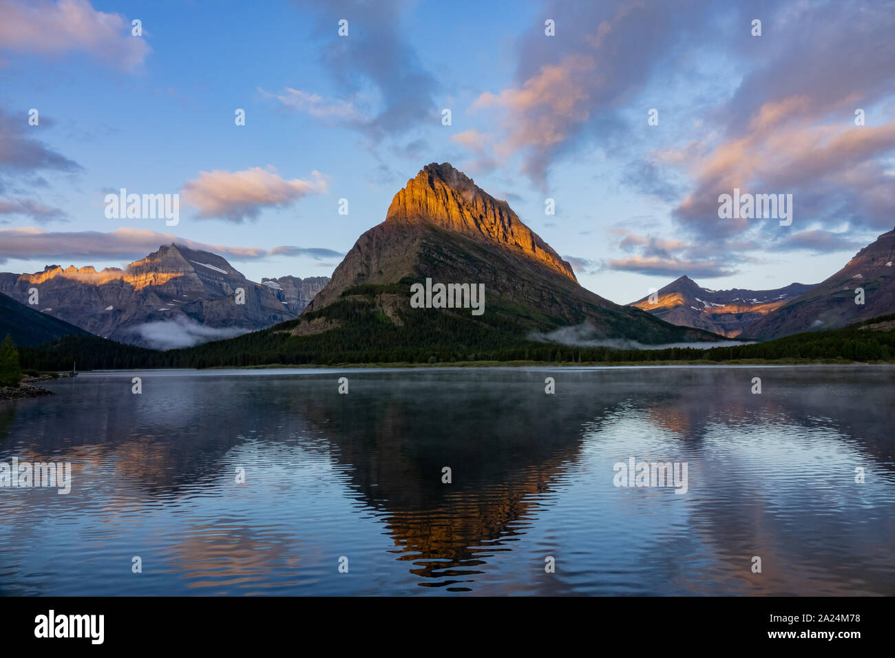 Sunrise of the Mount Wilbur, Swiftcurrent Lake in the Many Glacier area ...