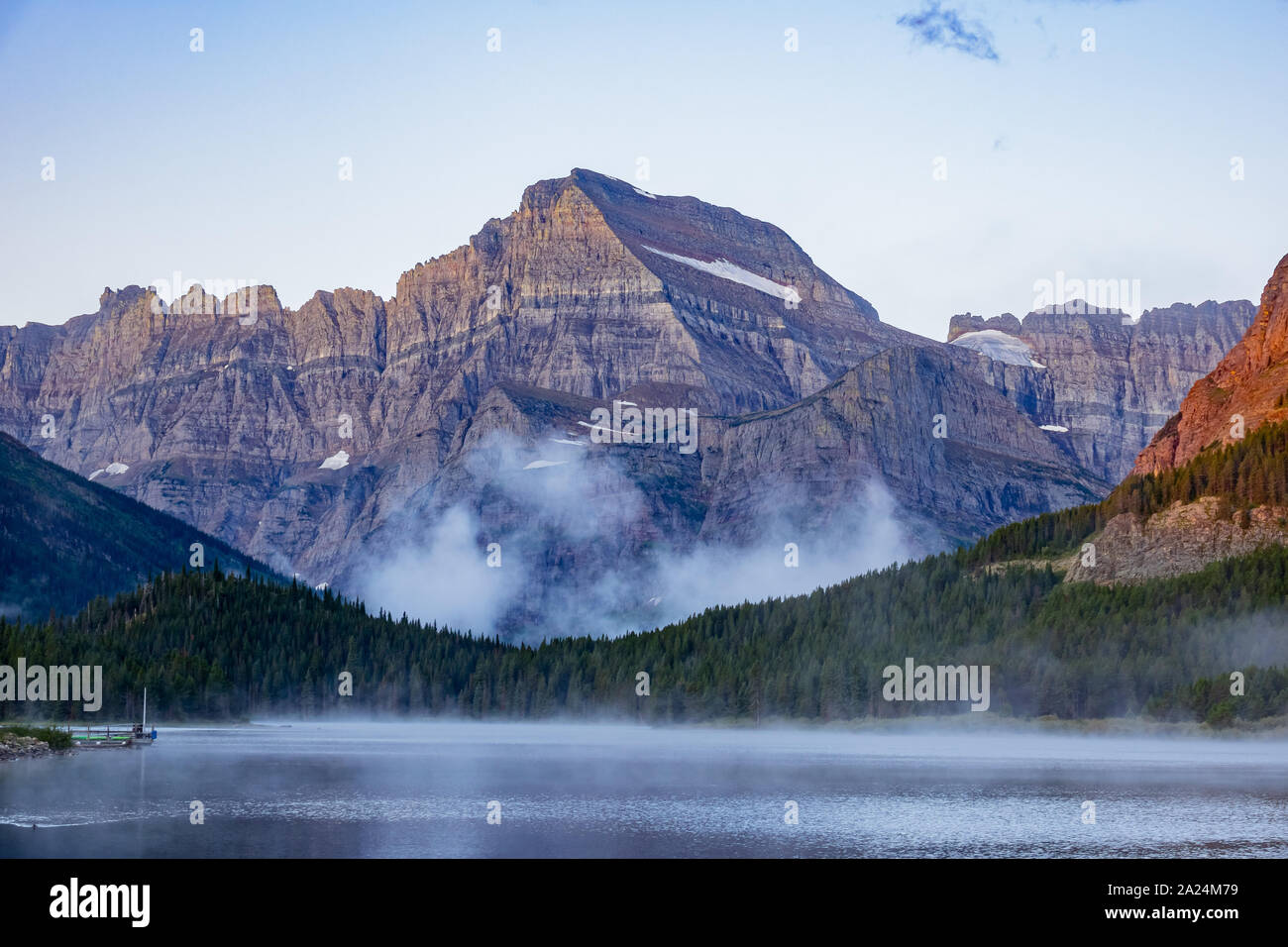 Sunrise of the Mount Wilbur, Swiftcurrent Lake in the Many Glacier area ...